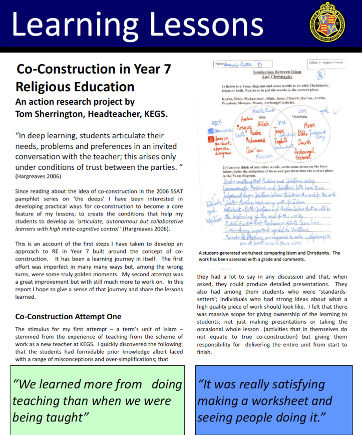 Towards Co-constructed Learning: How to get it started. – teacherhead